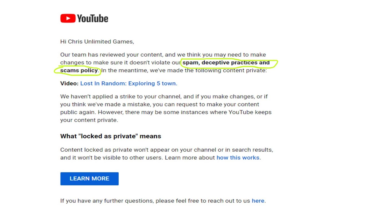 I violated Youtube's spam, deceptive practices and scams policy - YouTube