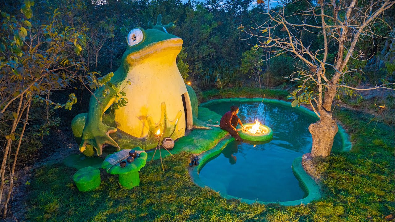 Complete Build Frog House with Around Swimming Pool, Girl Solo ...