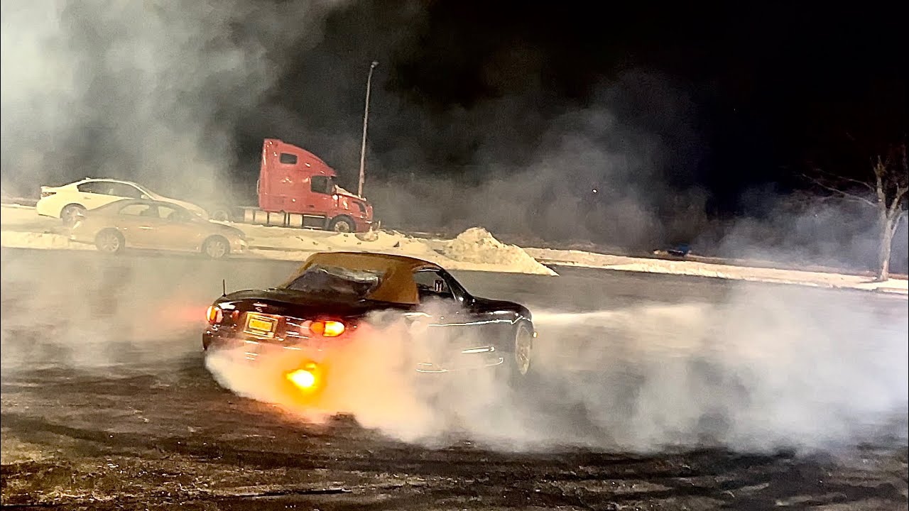 mazda miata breaks down while doing donuts and shooting flames! Plus ...