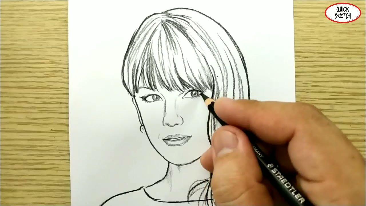 VERY EASY, how to draw taylor swift / quick sketch - YouTube