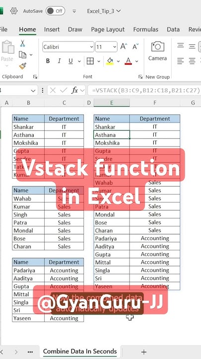 Vstack function in Excel. #shorts #excel #shortsfeed #exceltips #exceltutorial #exceltricks # ...