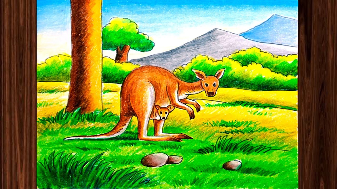 Kangaroo drawing step by step/Forest drawing with kangaroo/Animal ...