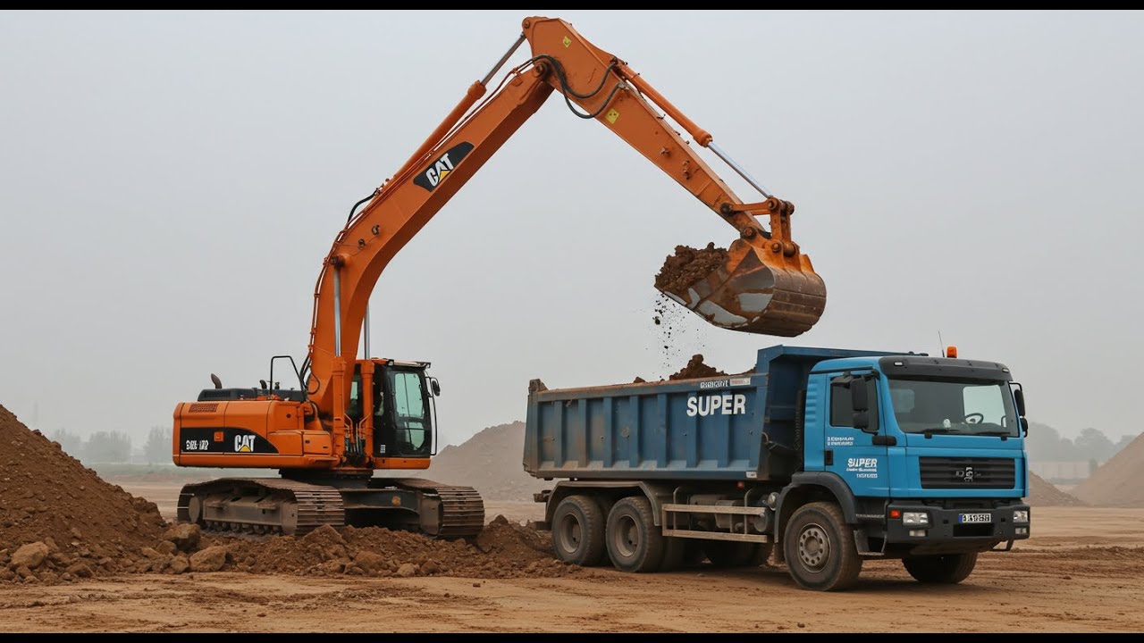CAT Excavator Loading Truck Impressive Operator Skills Dump Truck ...