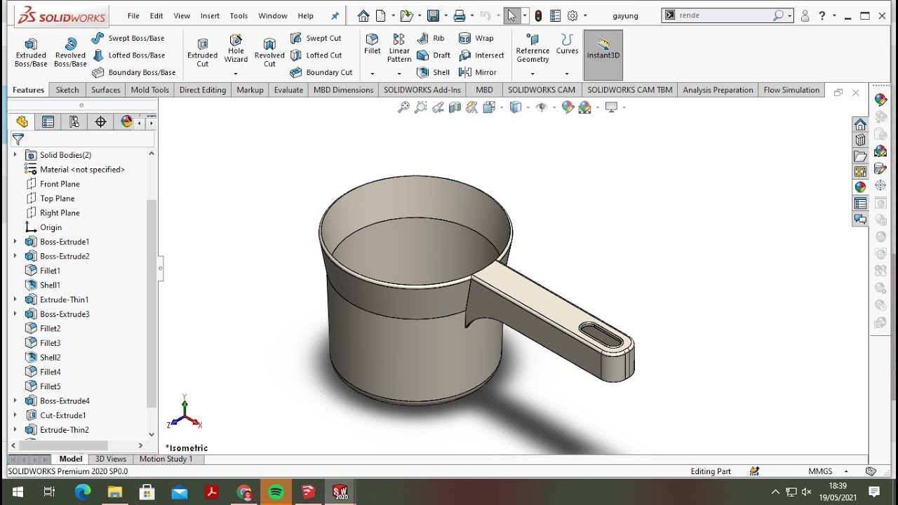 Tutorial Mendesain Gayung 3D Menggunakan SolidWork - YouTube