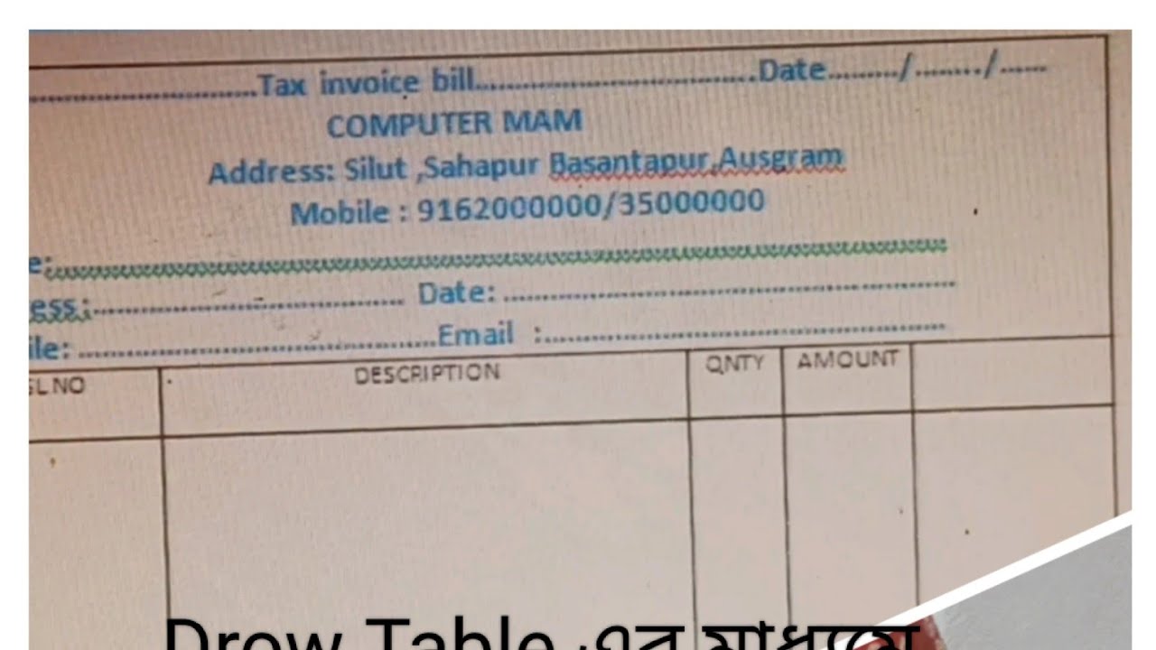 How to make Bill Book in drow Table//invoice in Ms word design//Cash ...