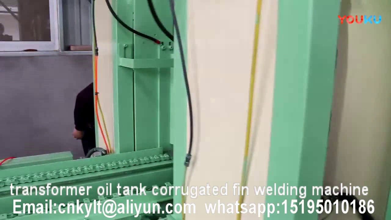 transformer oil tank corrugated fin welding machine - YouTube