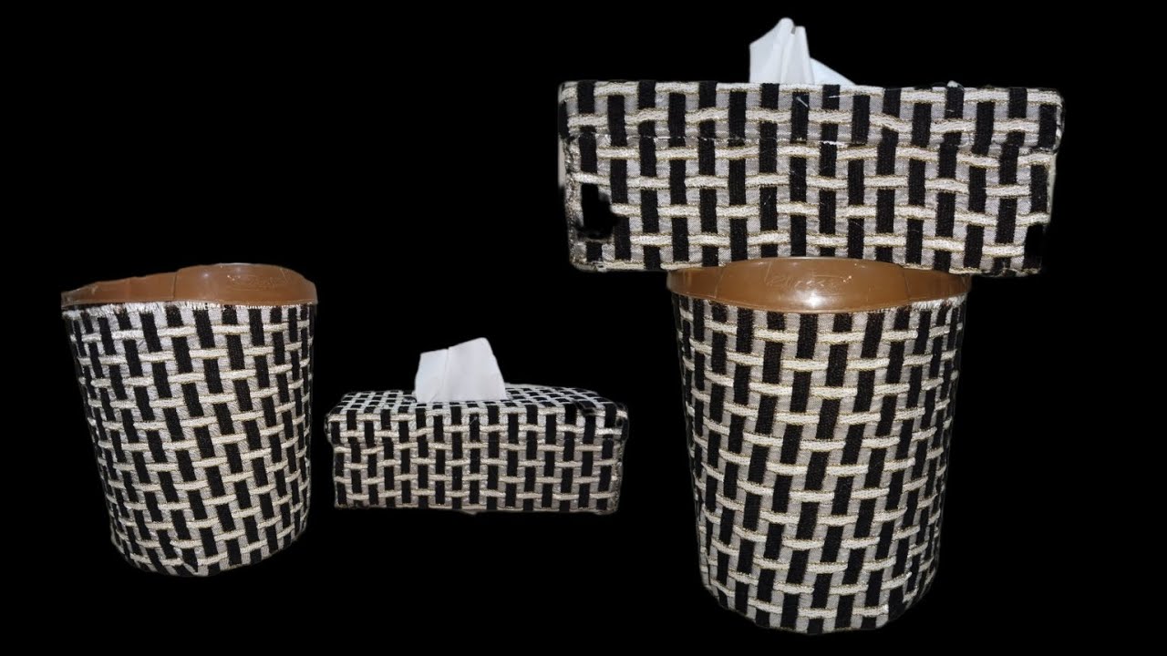 From old to new! Decorate a dustbin & make a tissue box with old cloth ...