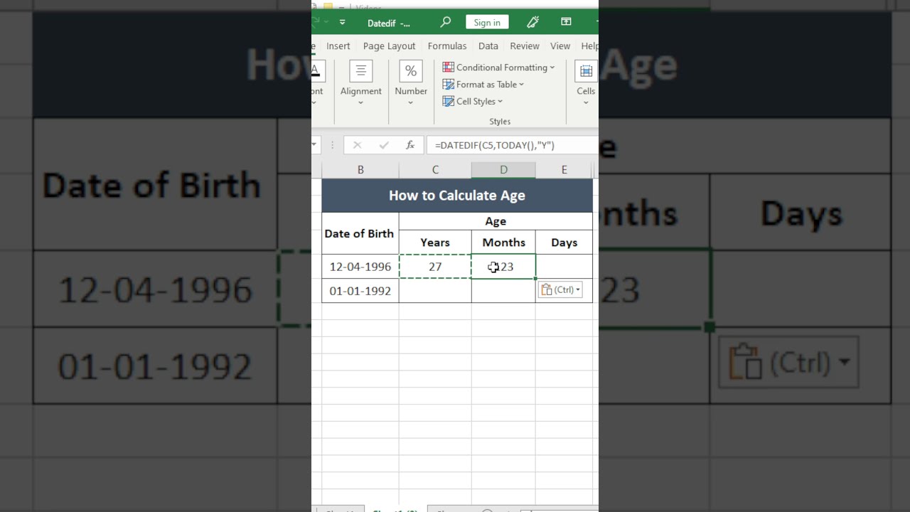 Calculate Age From DOB In Excel Within 60 Sec Shorts shortsvideo Calculate Age From DOB In Excel Within 60 Sec Shorts shortsvideo