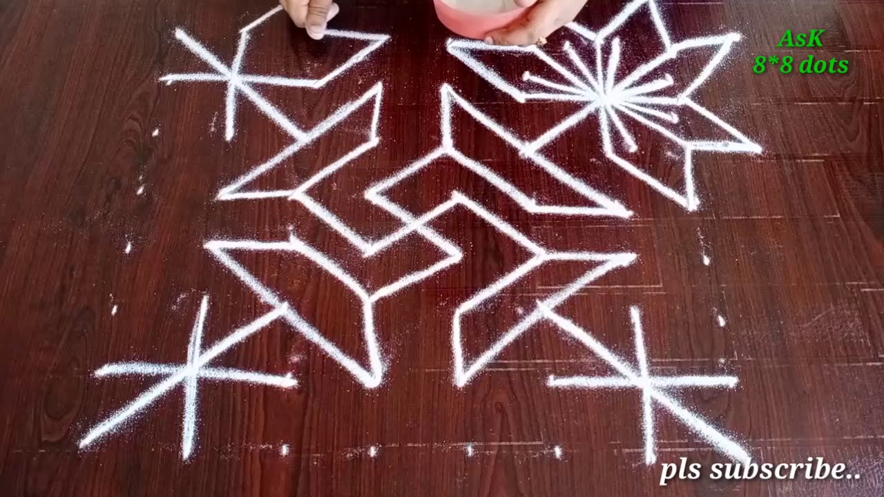 8*8 simple small kolam | easy for beginners| - YouTube