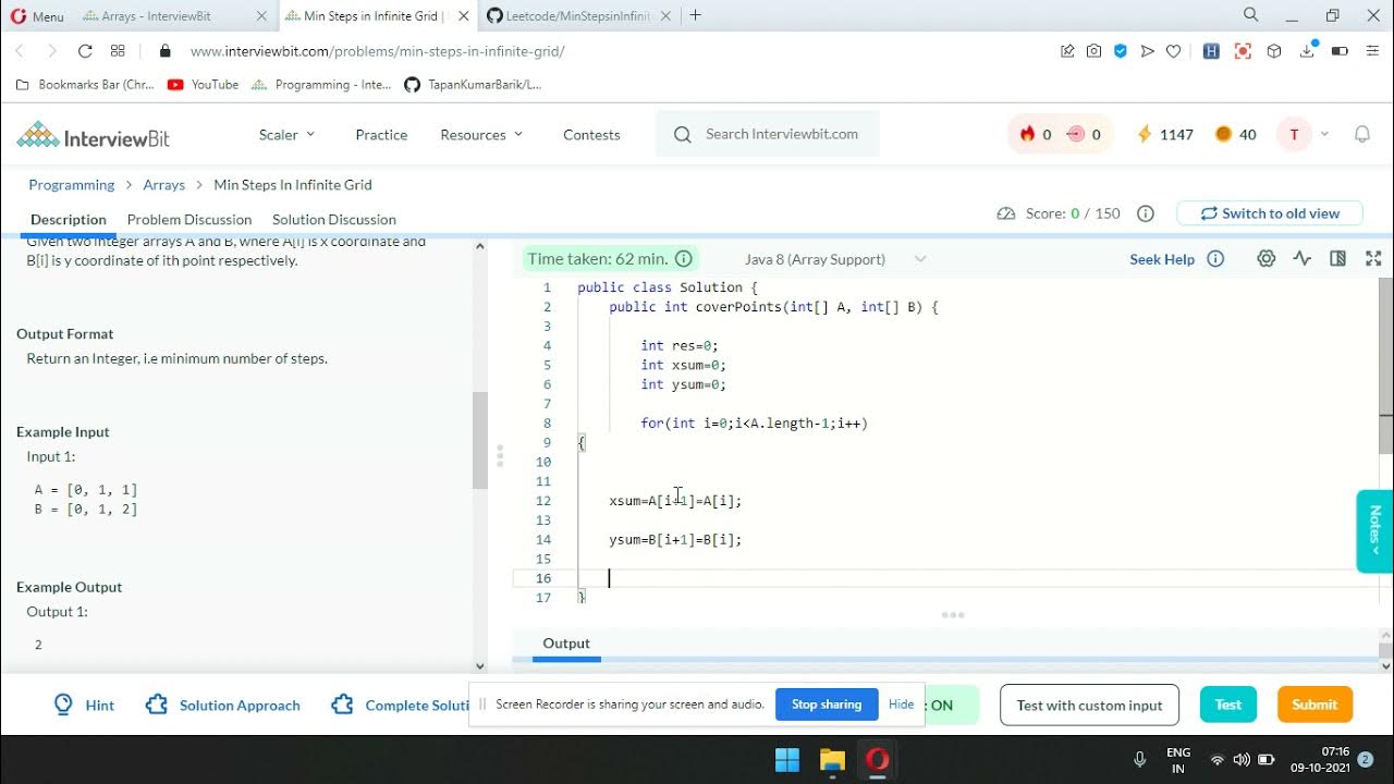 Minimum steps in infinite Grid | InterviewBit | Arrays - YouTube