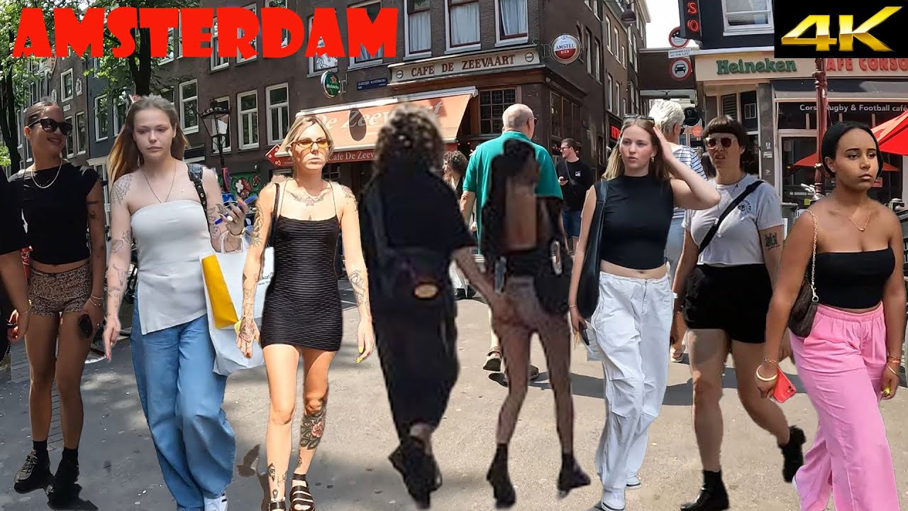 AMSTERDAM CENTER. Walking at Red Lights District In Hot Day in August ...