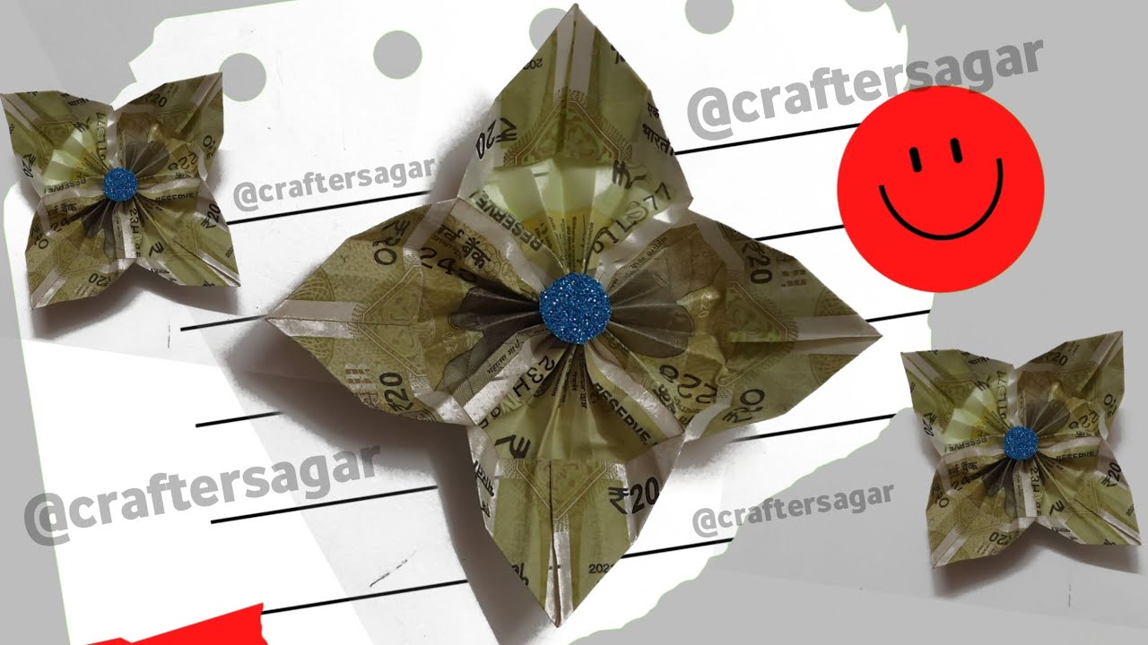 money origami flower 🌸 20 rupees note || tutorial diy by @craftersagar ...