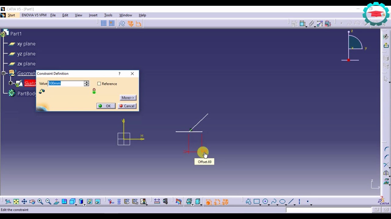 21. Mid Point and Equidistant point constraints - CATIA sketcher - YouTube