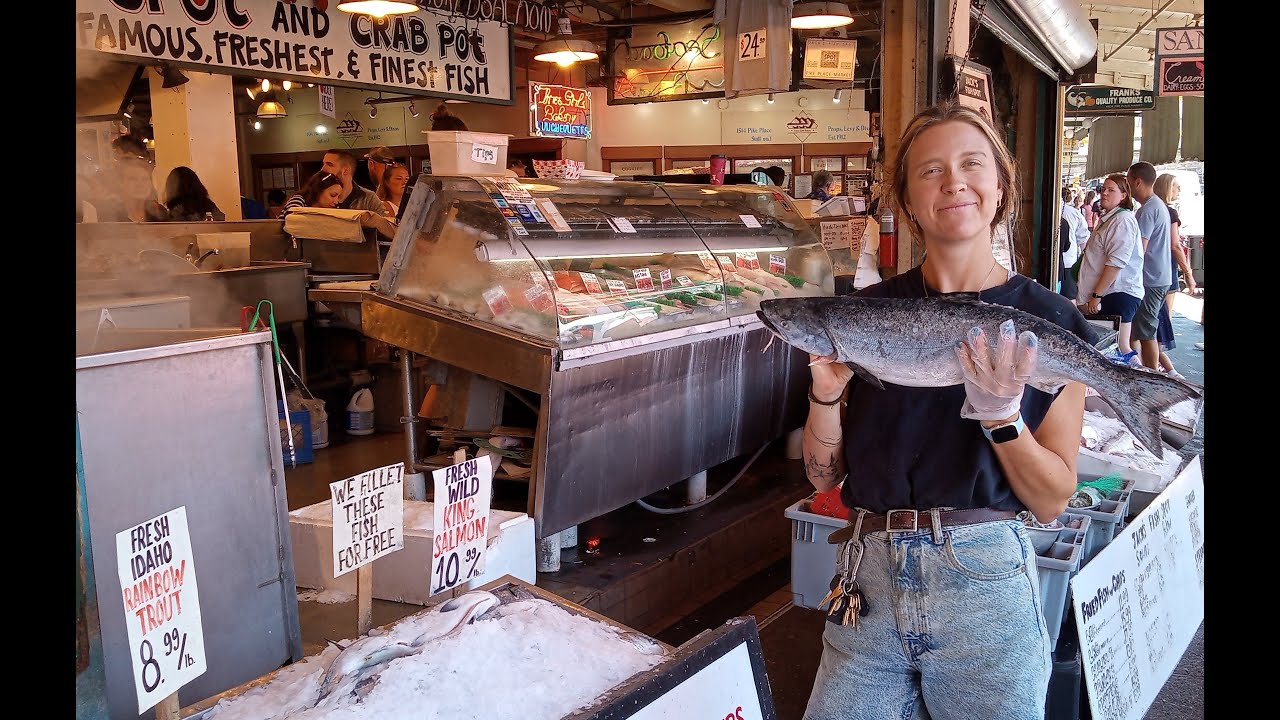 Seattle's Fish Market King Salmon//Salmón Rey en el mercado de mariscos ...