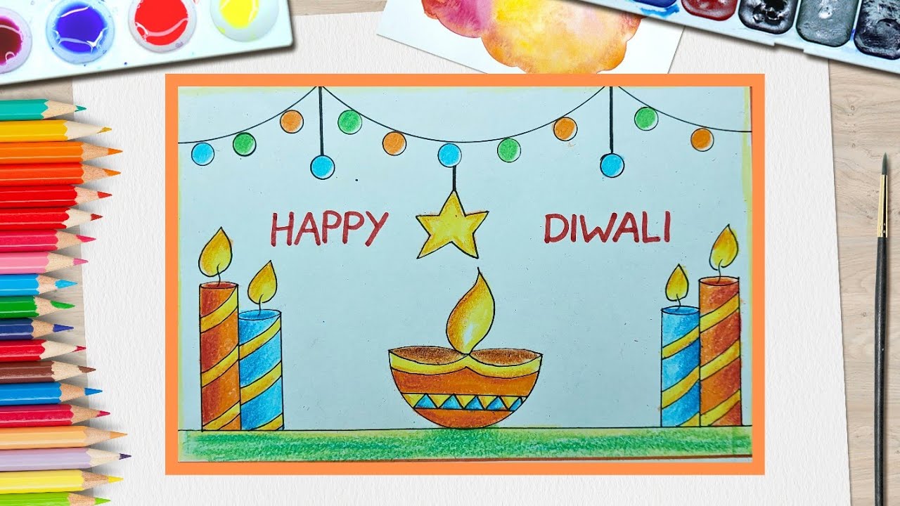 Diwali Poster drawing//Diwali chart drawing//Diwali greeting card ...