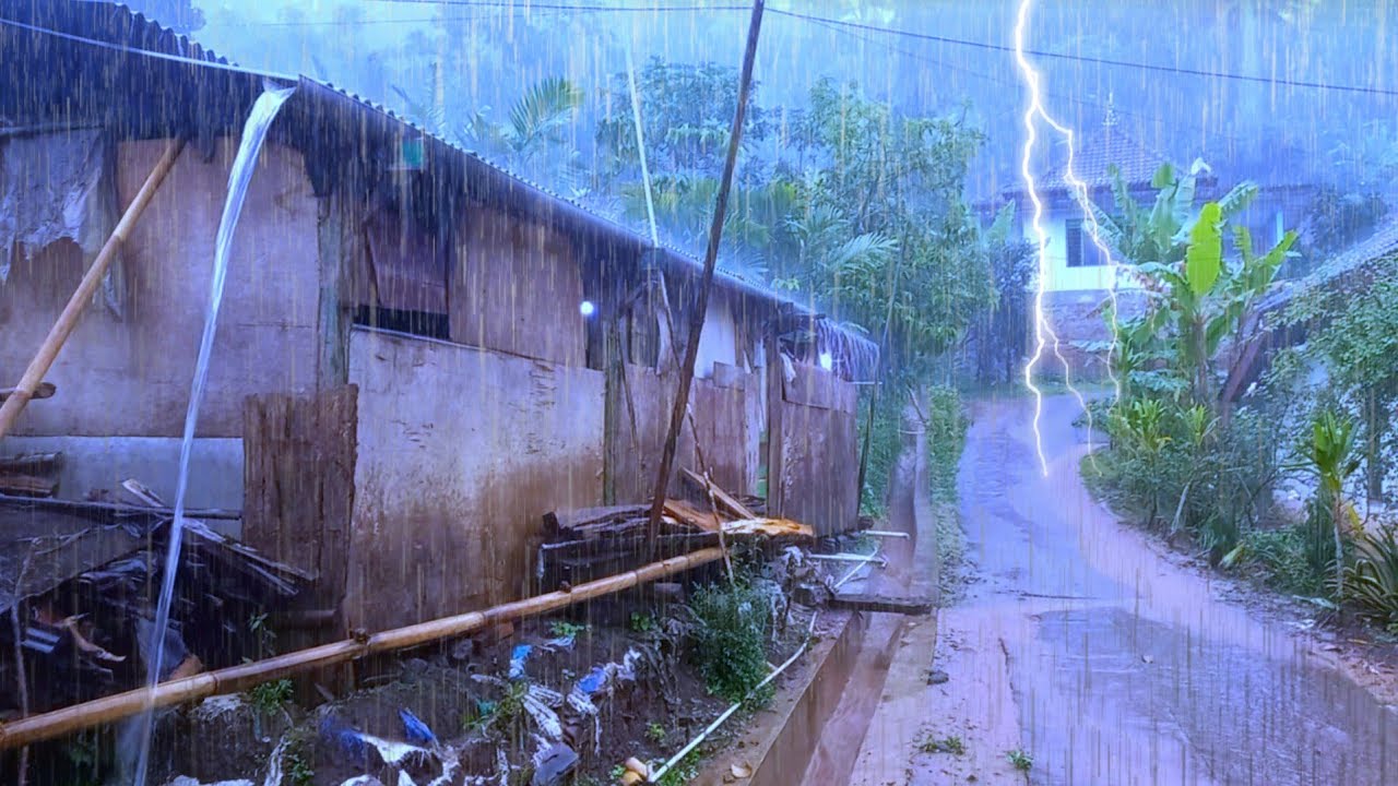 Heavy Rain In The Countryside || Walking When It Rain Very Heavily ...