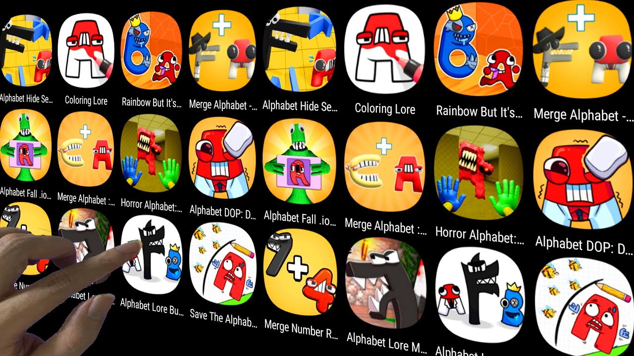 Alphabet Lore (Hide 'N Seek + Coloring + Merge Run + Fall.io + DOP ...