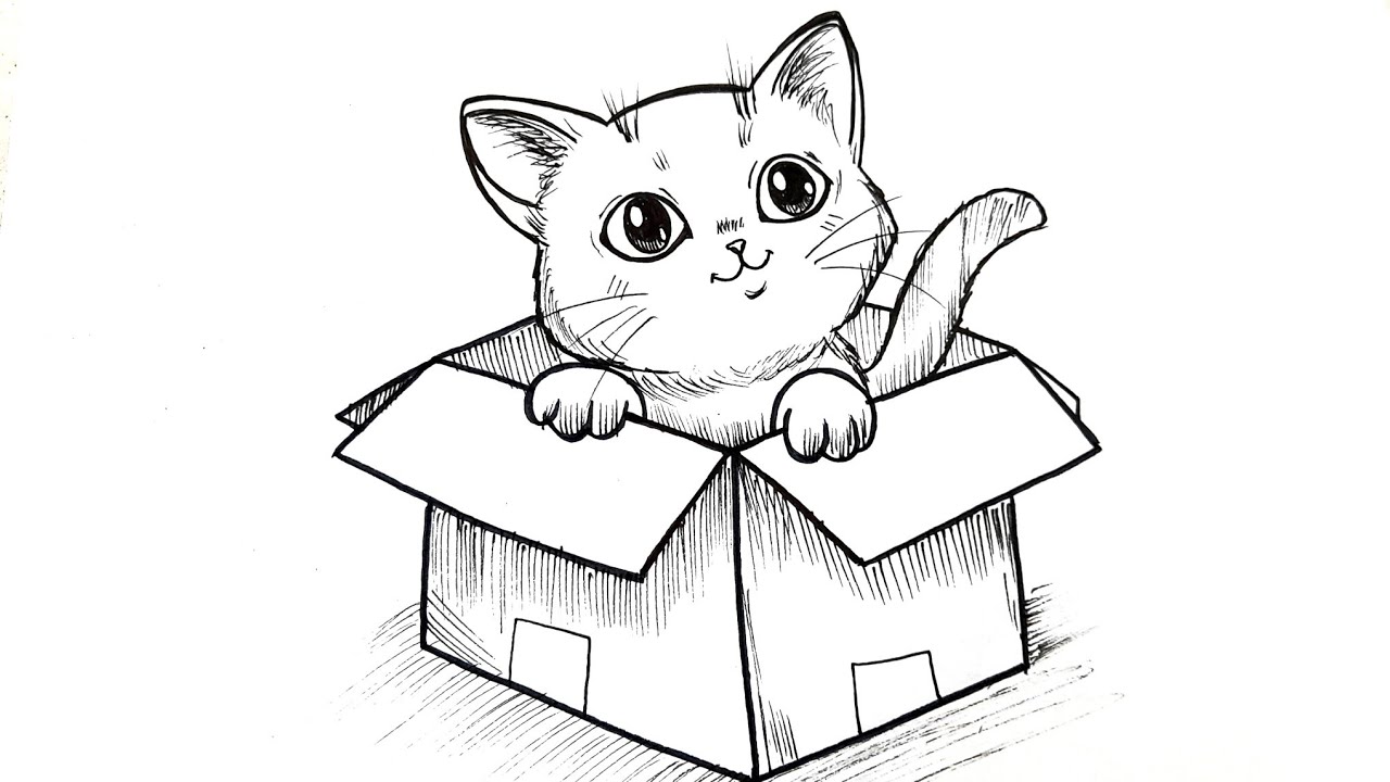 How to Draw a Cute Cat in a Box 🐱📦 | Easy Drawing Tutorial | Cat ...