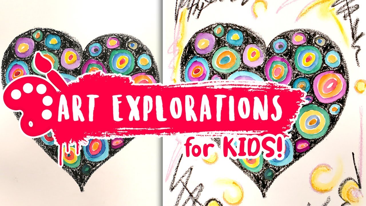 Kids Art Lesson Kandinsky Valentine's Day Heart ️️💜💚Video Lesson 04 ...
