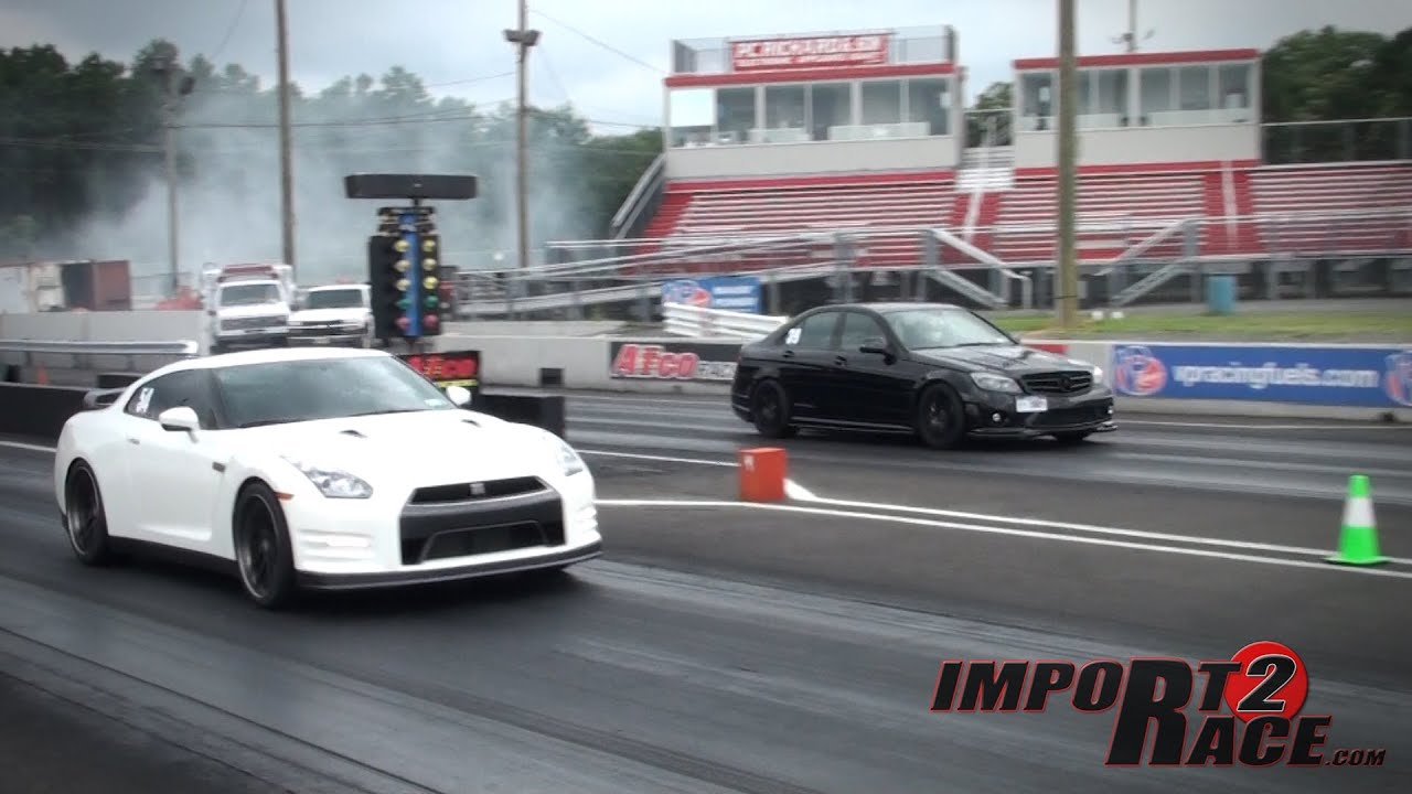 GT-R vs Benz C63 AMG drag race. - YouTube