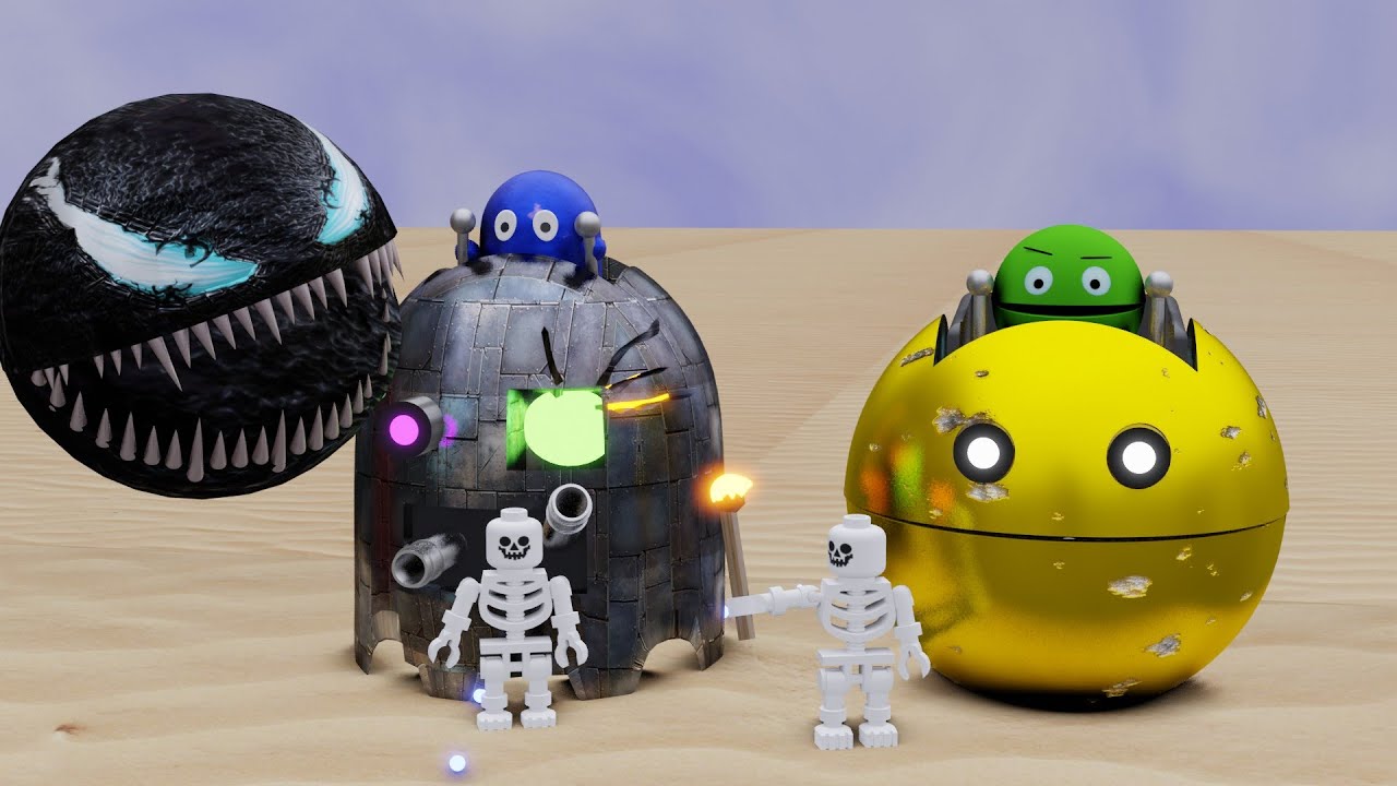 Pacman & Robot Pacman & Ghost VS Pacman Venom and Lego Skeletons - YouTube