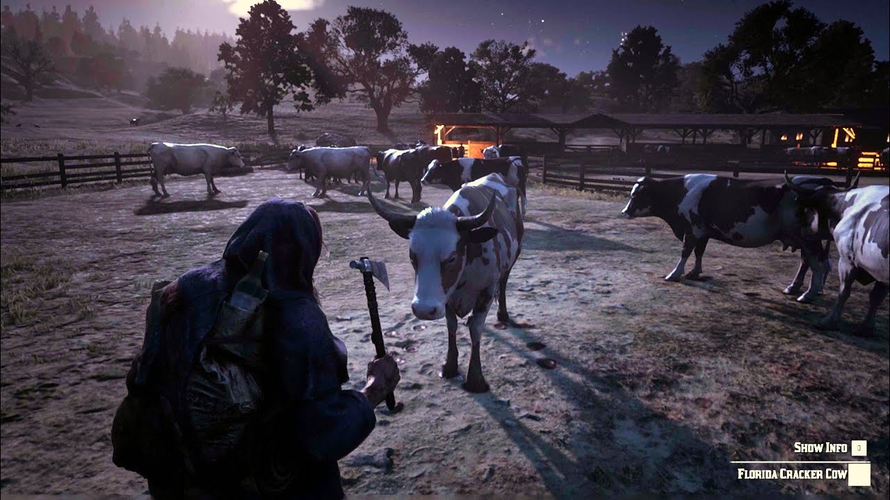RDR2 - Hunting cows at night - YouTube