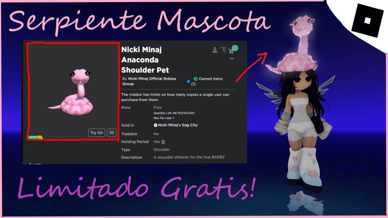 Mascota Serpiente de NICKI MINAJ En Roblox! UGC LIMITADO GRATIS ...