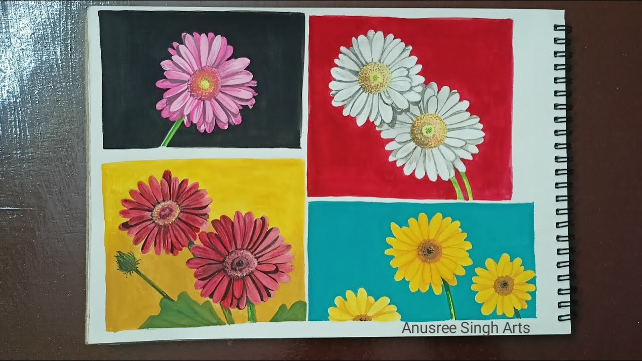 Painting gerbera daisies. Gouache flower painting. Gouache painting ...