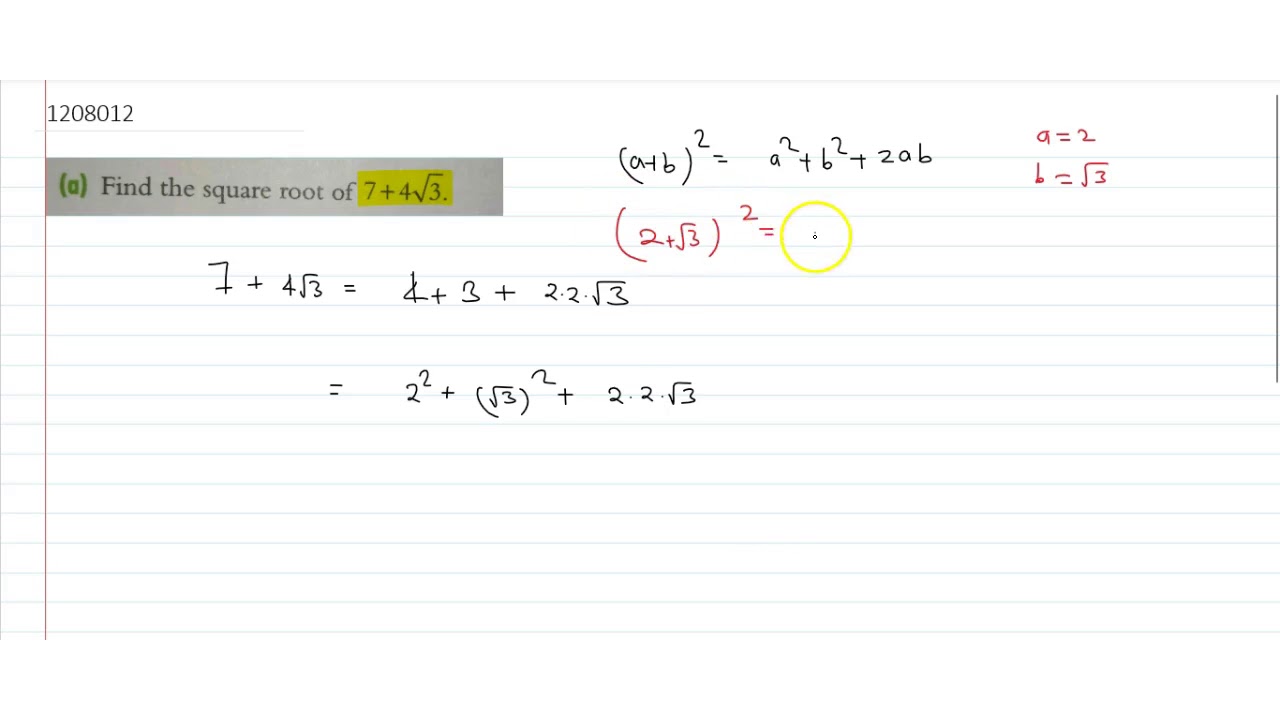 Find the square root of `7+4sqrt3`. - YouTube
