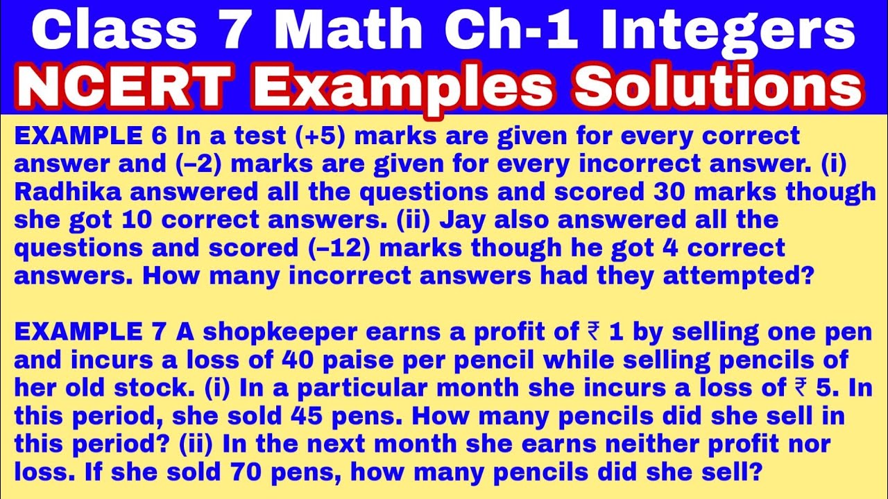Class 7 Ch-1 Example 6 | Example 7 | Integers | Chapter 1 | Math NCERT ...