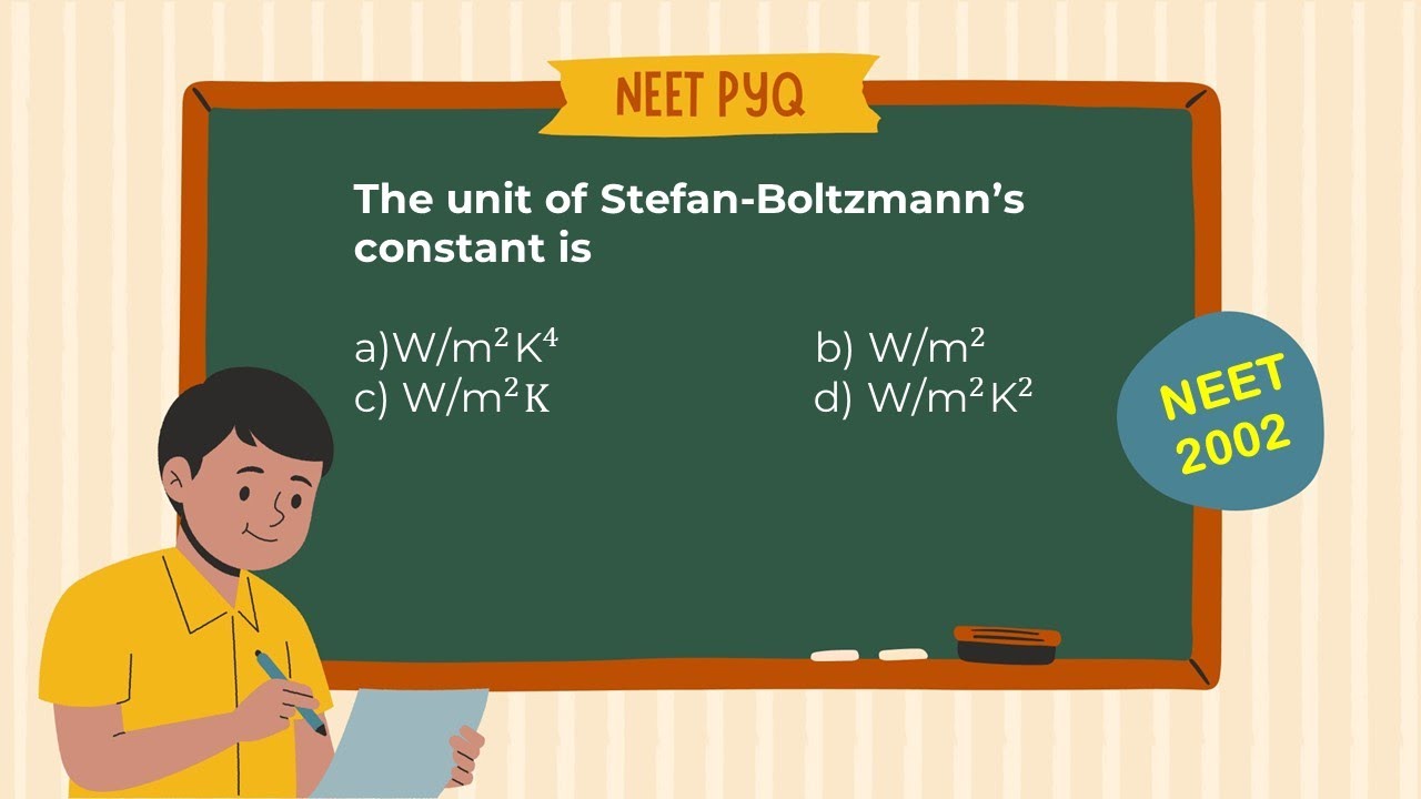 The unit of Stefan-Boltzmann’s constant isa)W/"m" ^2 "K" ^4 b) W/"m" ^2 ...