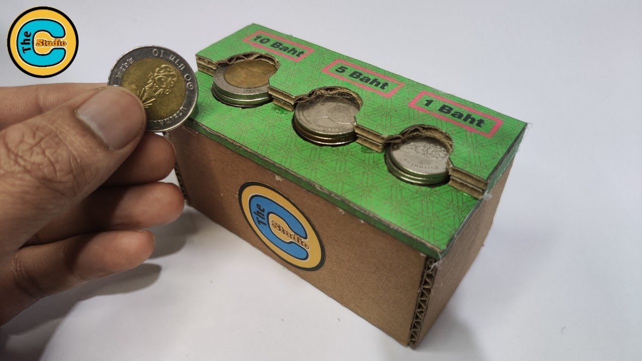 How to Make Dispenser Coin Holder DIY from Cardboard (กล่องใส่เหรียญ ...