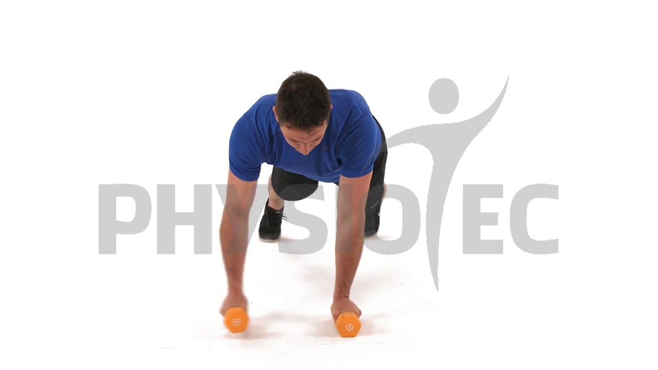 Staggered push-up (one arm out) on DB - YouTube