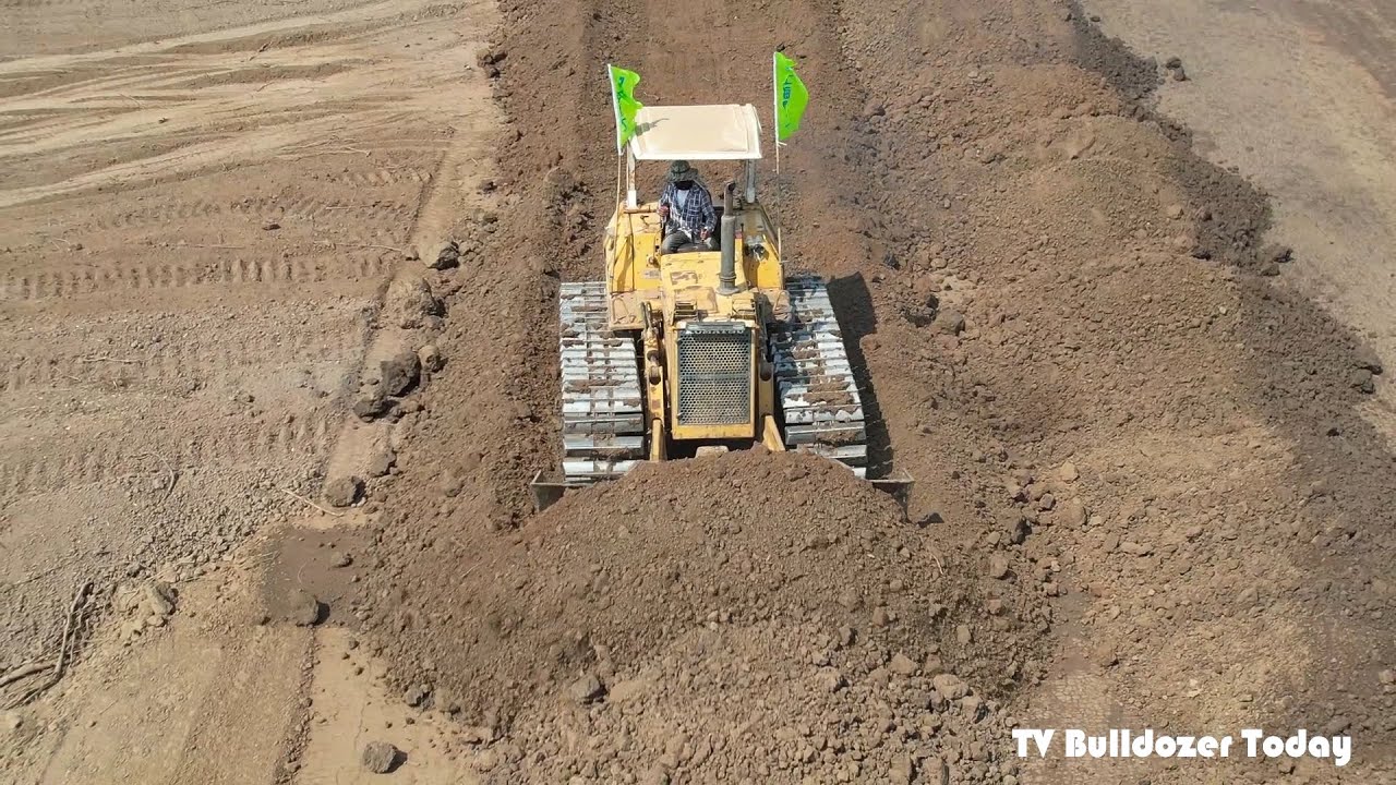 Best Project Long Road Construction with KOMATSU D41P Bulldozer Pushing ...
