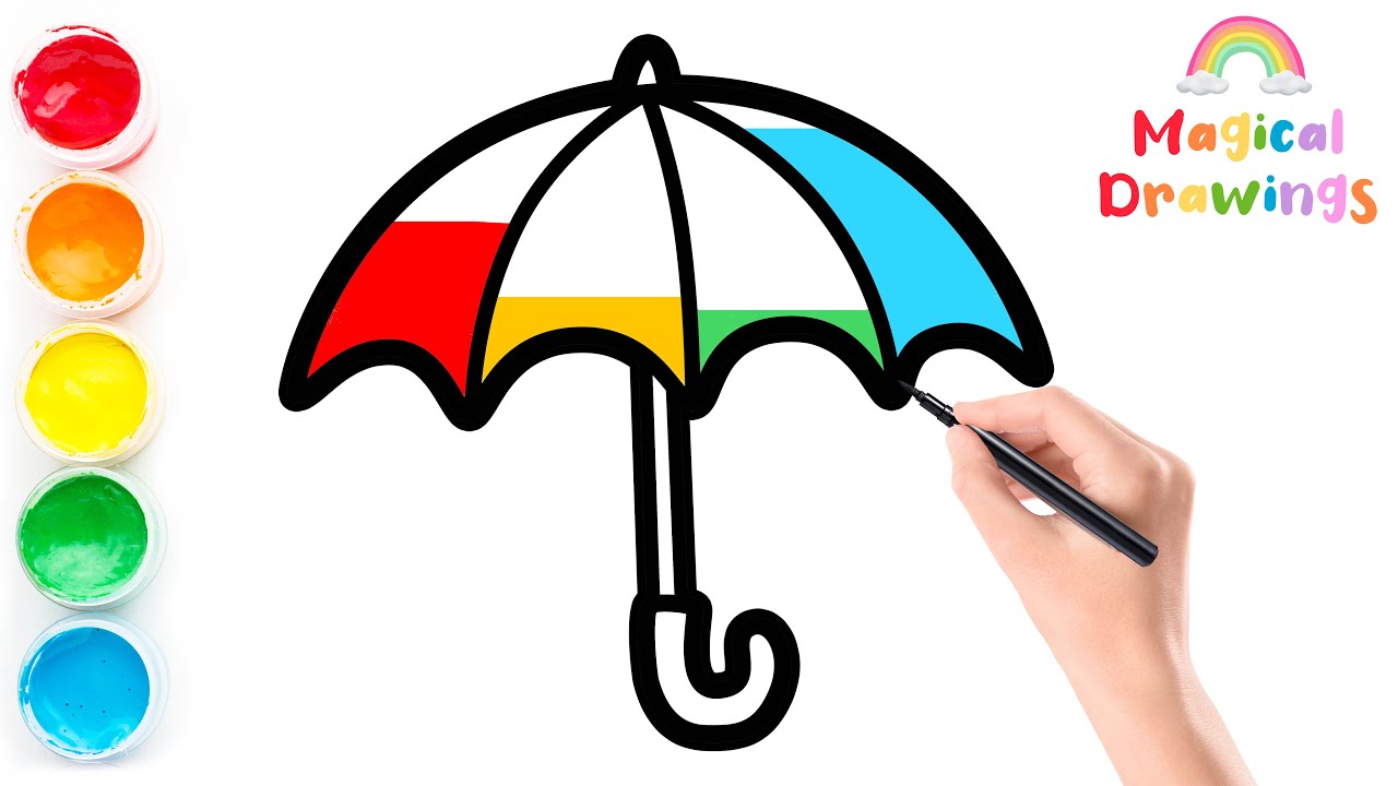 Rainbow Umbrella Drawing, Painting, Coloring for Kids | How to Draw ...