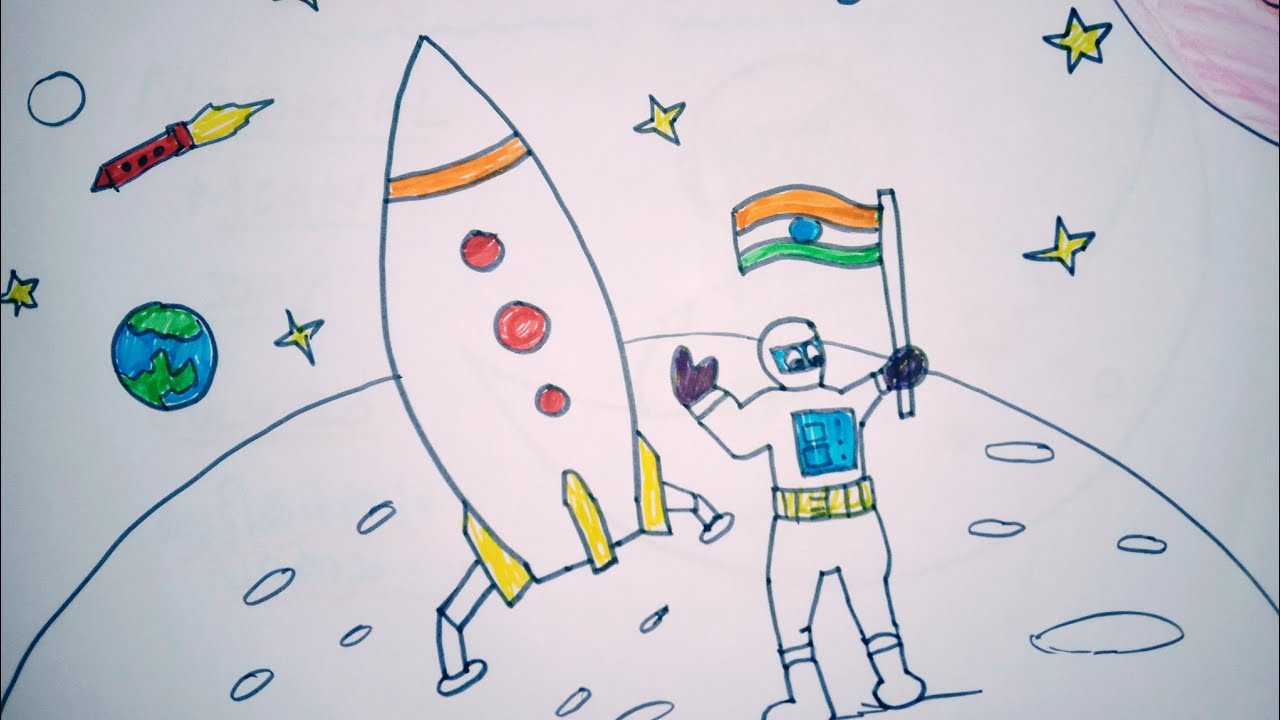 How to draw chandra dinam/national moon day drawing/chandra dinam ...