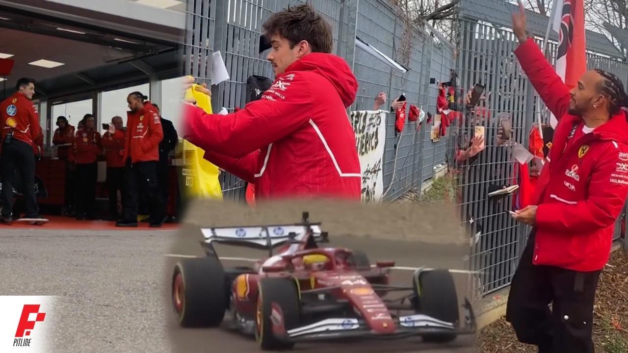 Lewis Hamilton and Charles Leclerc debut new Ferrari on track | Behind ...