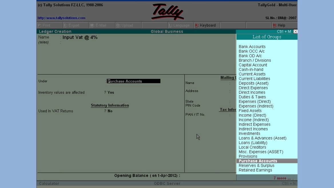 Tally 32 Create Ledger Input Vat - YouTube
