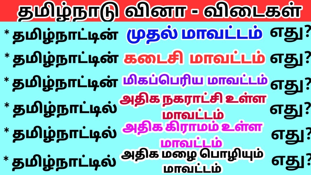 Tamilnadu GK Information - தமிழ்நாடு பொது அறிவு தகவல்கள் | Pothu arivu ...
