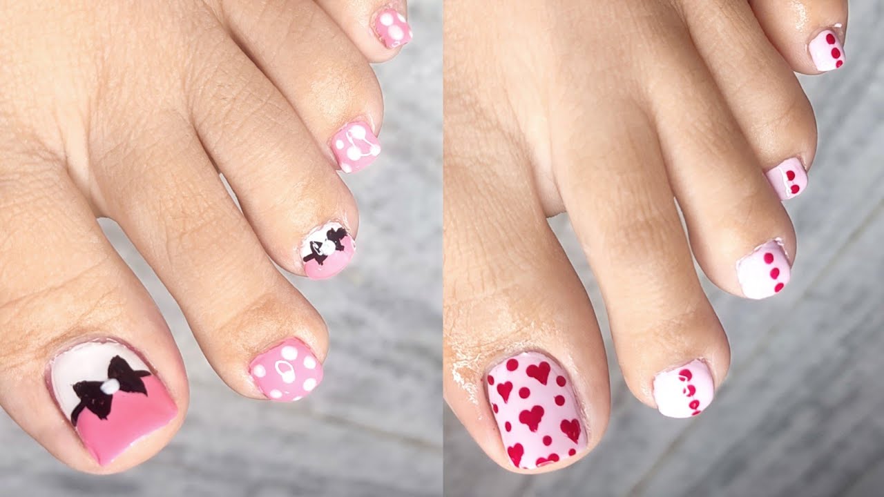 Pink foot nail art specially for Valentine's Day || Easy & Beautiful ...