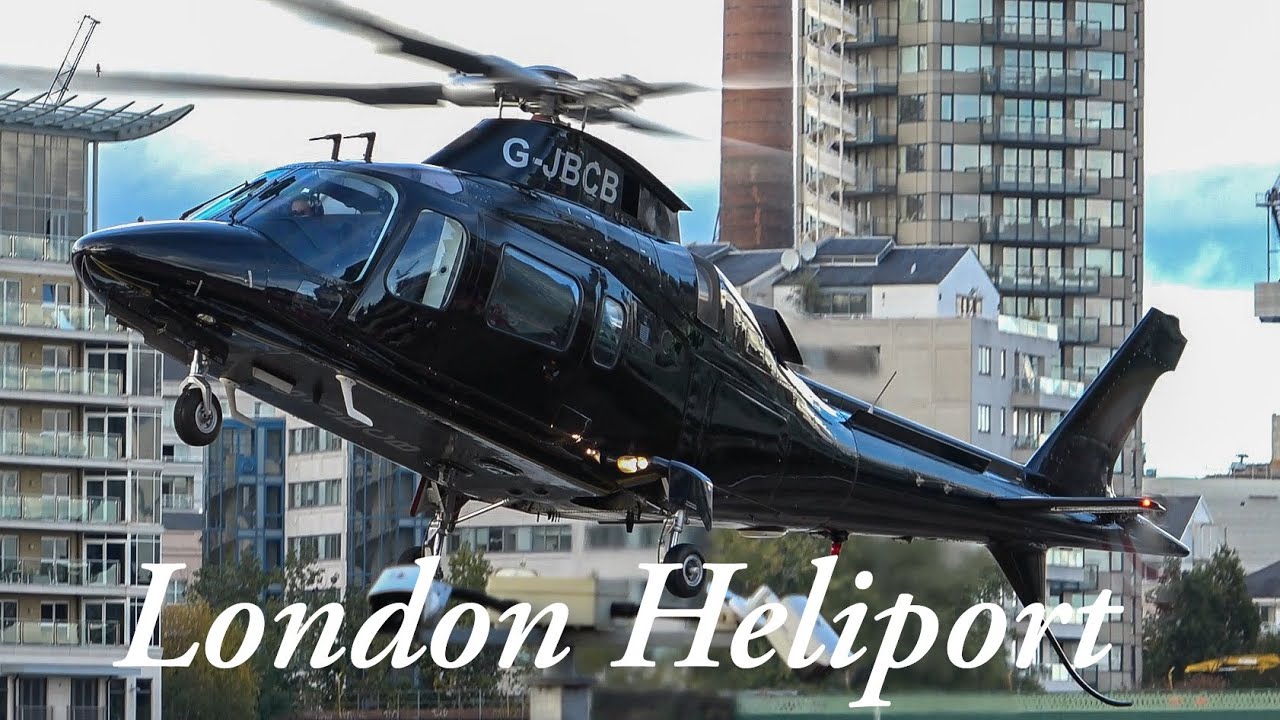 Agusta A109 landing, engine start and takeoff at London Heliport G-JBCB ...