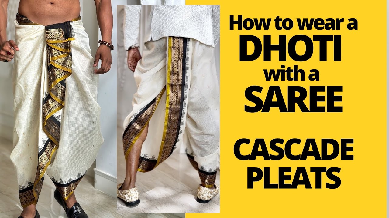 How to wear Dhoti with Saree | Cascade pleats | Draping style 30 - YouTube