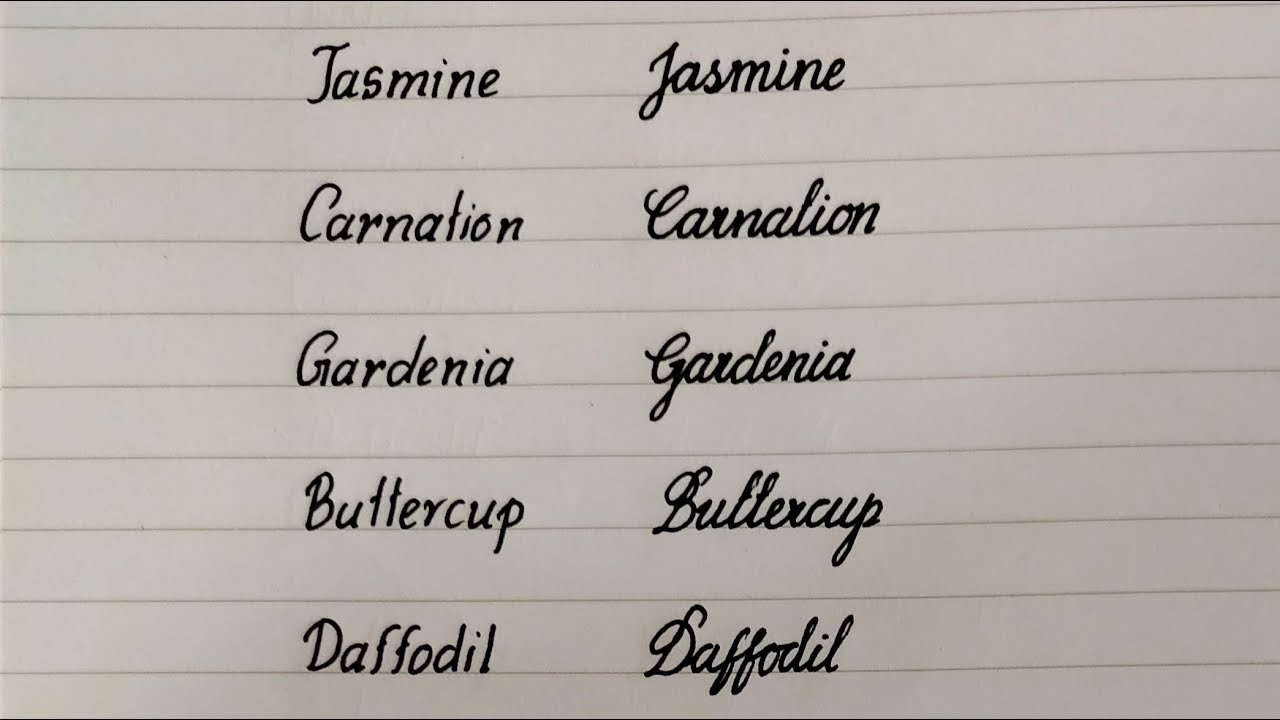 How to write flower names in english cursive writing ? - YouTube