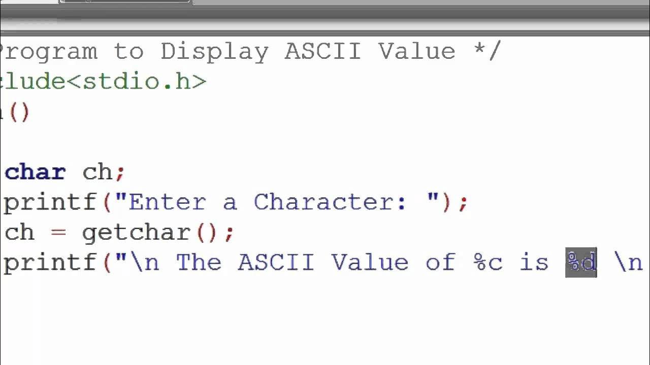 53. Program to Display ASCII Value in C Programming (Hindi) - YouTube