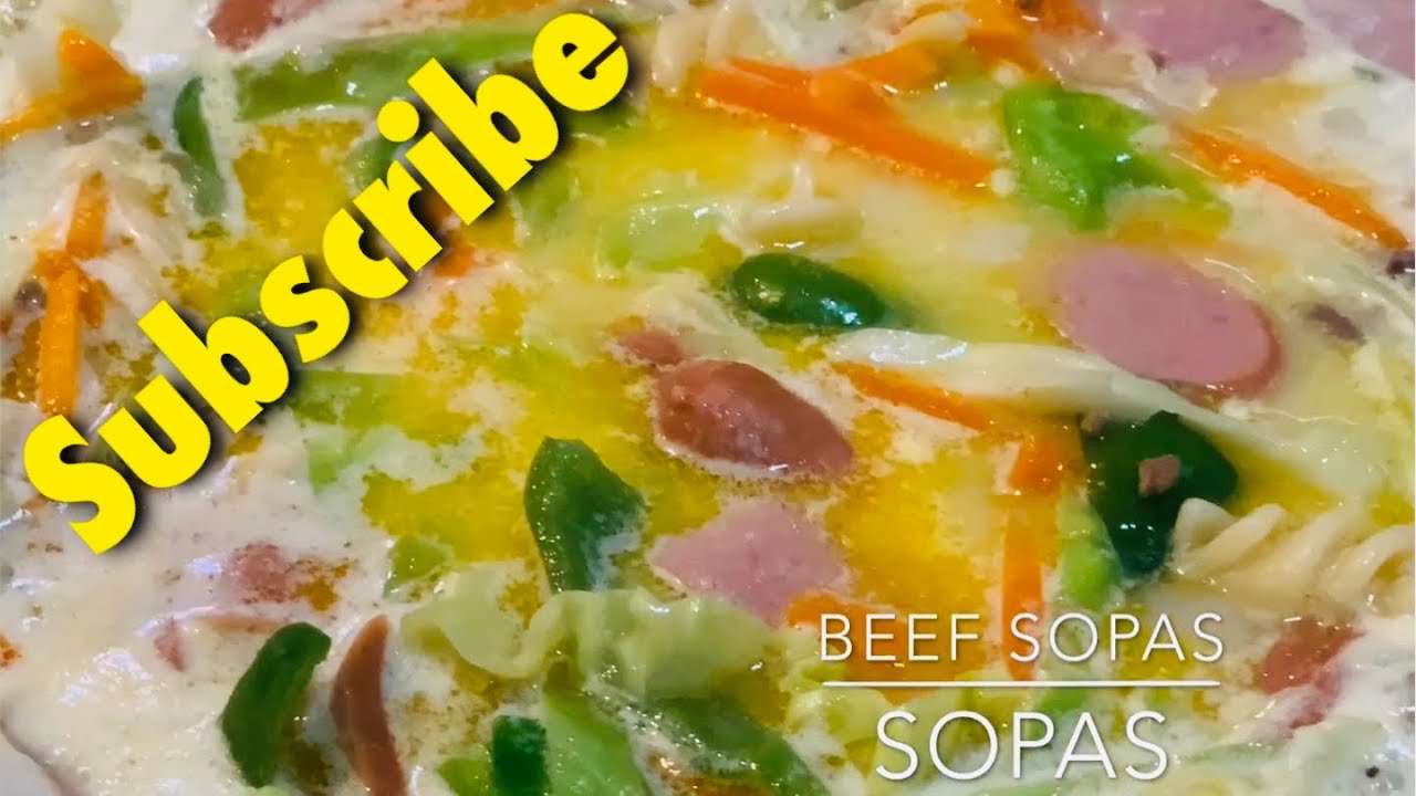 Filipino Recipe - Beef Sopas (Beef Macaroni/Fusilli Soup) - YouTube