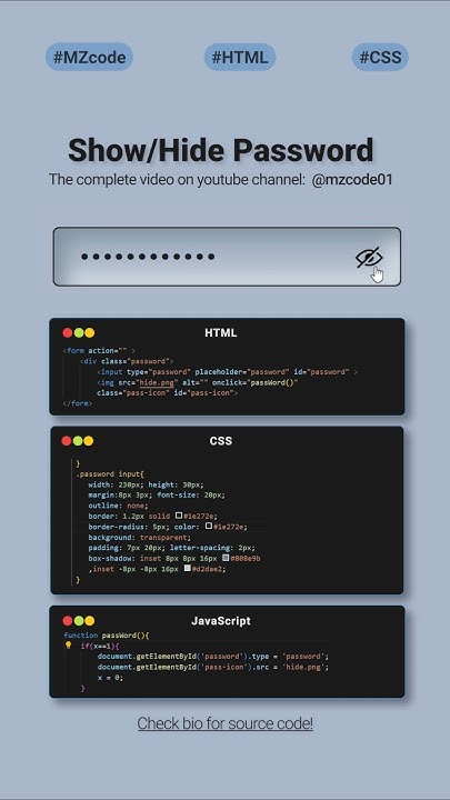 Add a Show/Hide Password Toggle with HTML, CSS & JS 👁️ | MZCode01 #shorts #css #coding - YouTube