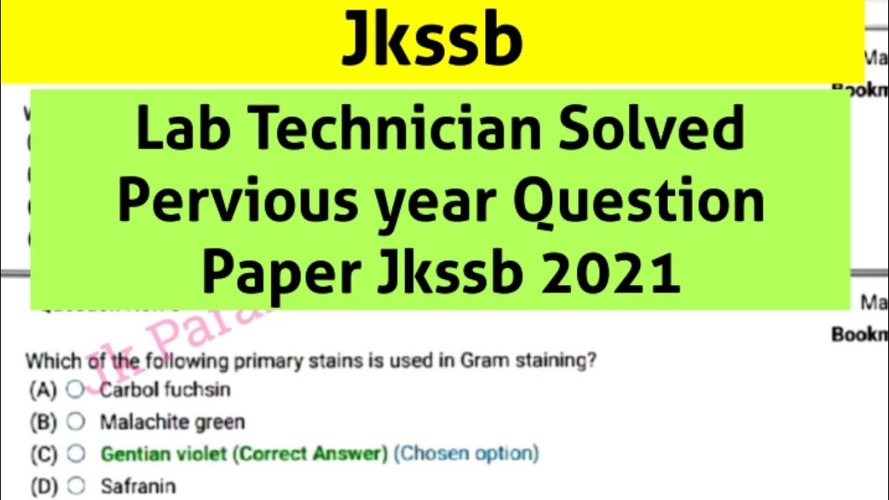 Jkssb Lab Technician Pervious Year Question Paper 2021 solved ||Jkssb ...