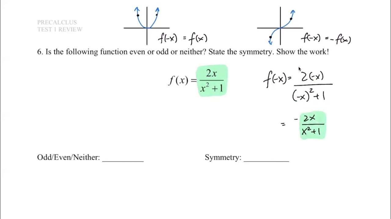 [precal] Test 1 Review Q6 Even And Odd Function Youtube