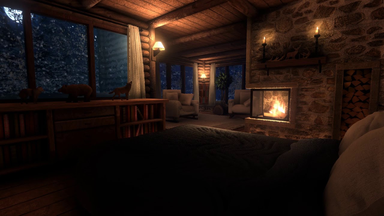 Winter Ambience With Fireplace & Wind Sounds to Sleep, Relax, Study in ...