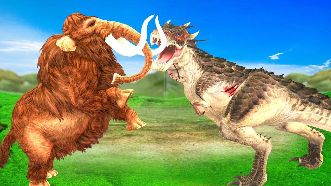 Woolly Mammoth Vs Dinosaur Cartoon attack Big Bulls, Cow Cartoon Saved ...
